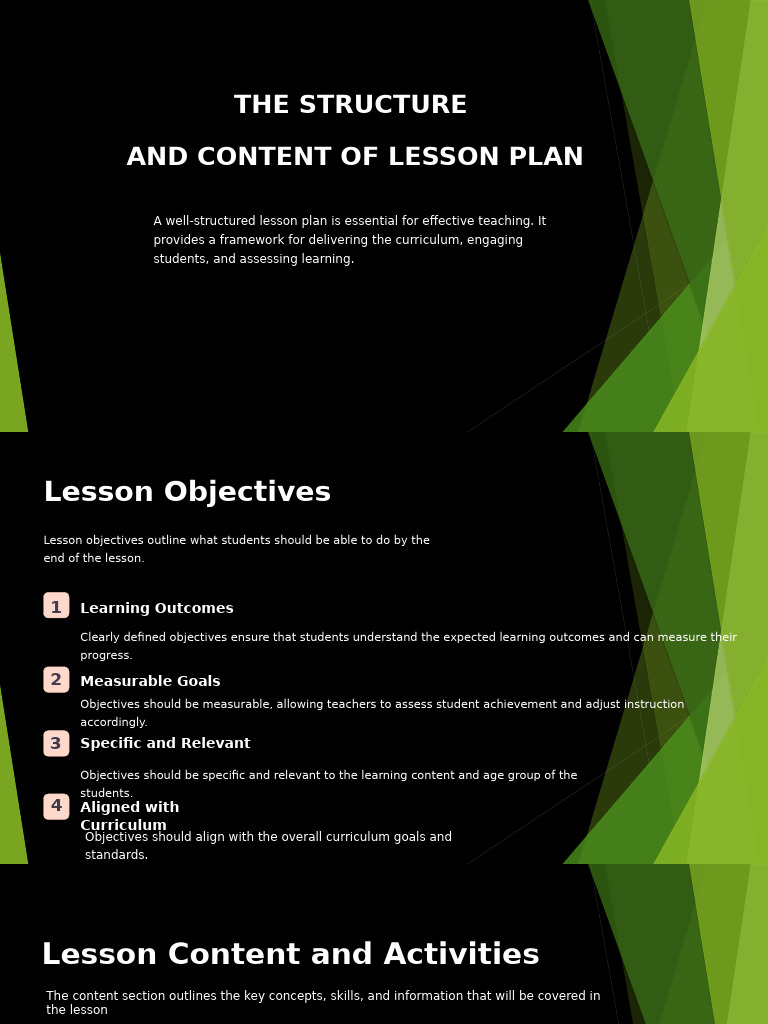 The Structure and Content of Lesson Plan | PDF | Educational Assessment ...