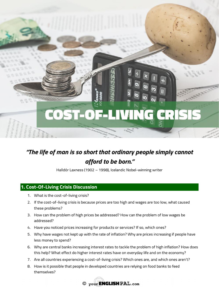 Your English Pal ESL Lesson Plan Cost of Living Crisis Student v1 | PDF ...