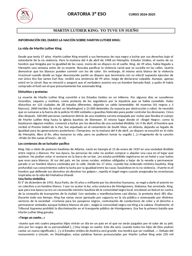 Yo Tengo Un Sueño | PDF | Martin Luther King hijo.