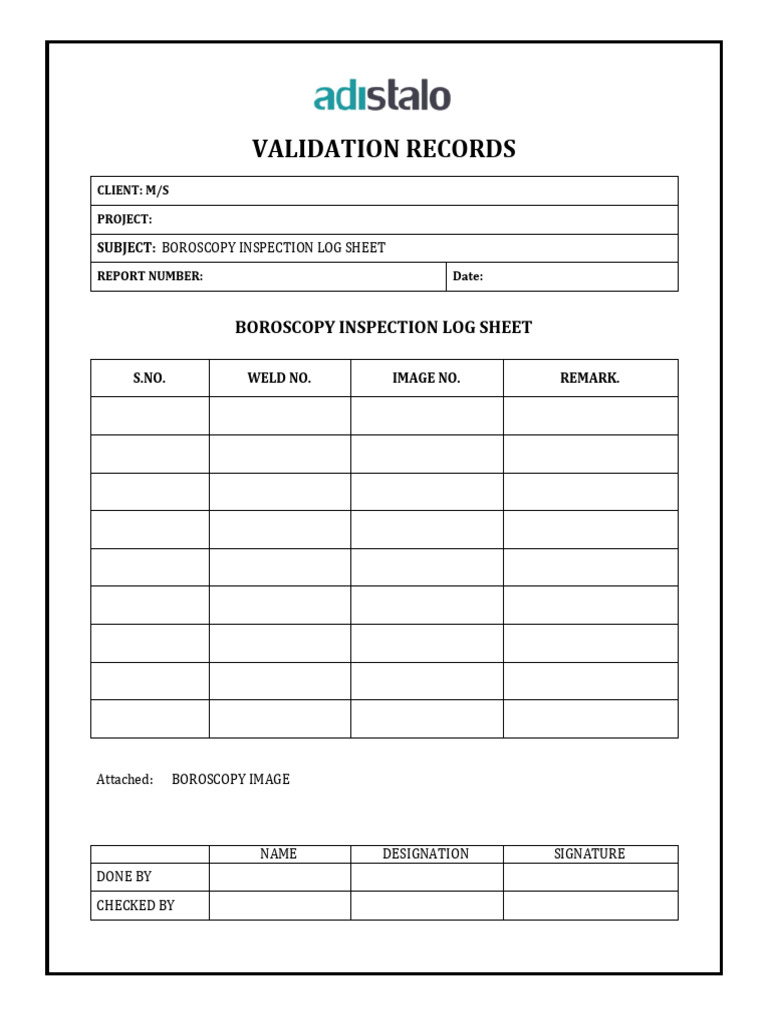 Borescopy Inspection Log Sheet | PDF