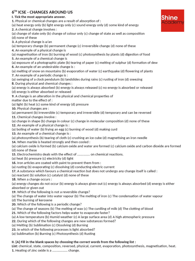 CHANGES AROUND US QUESTION BANK | PDF | Water | Evaporation