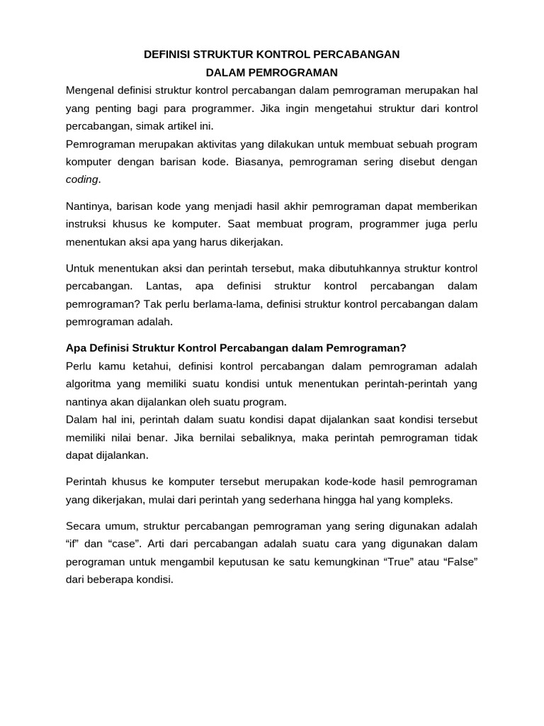 Definisi Struktur Kontrol Percabangan | PDF