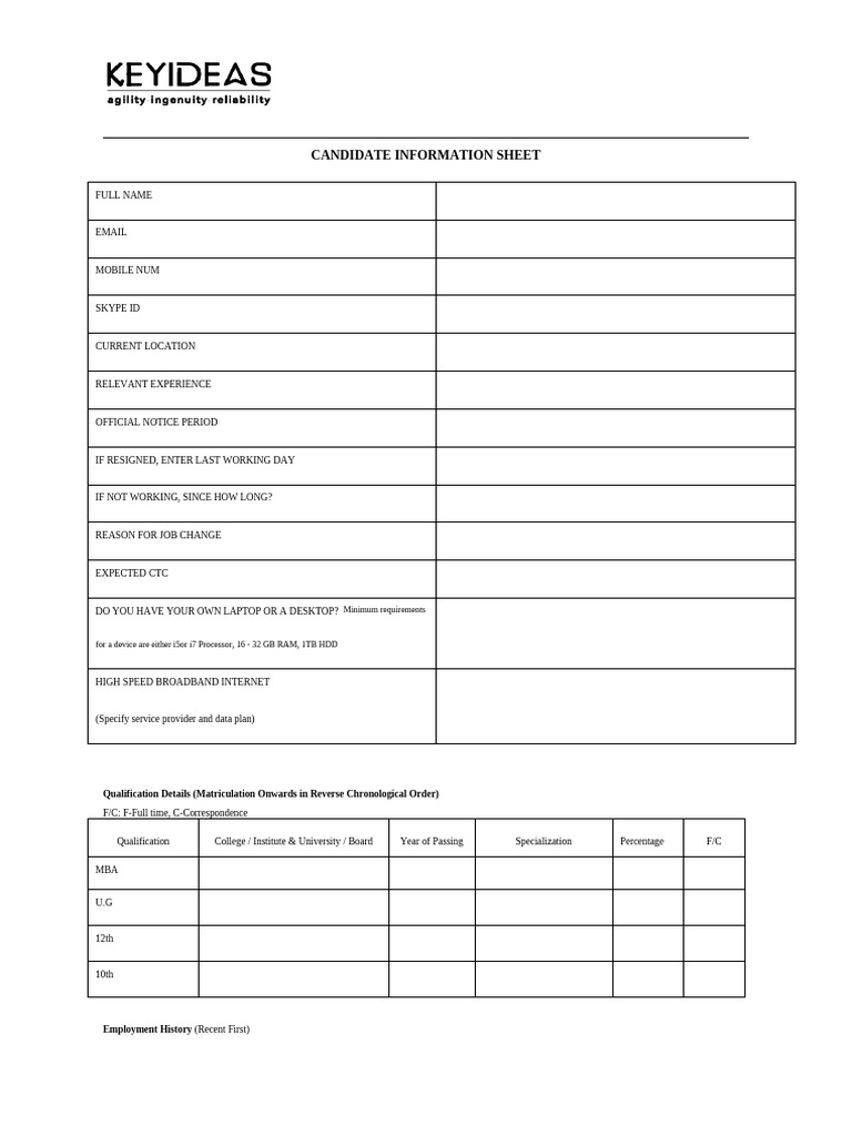 Candidate Information Sheet | PDF
