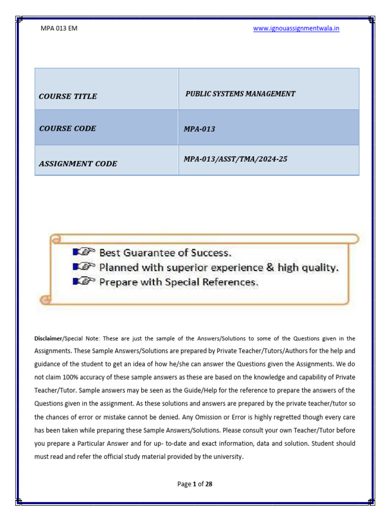 Mpa-013 em Solved Assignment 2024 25 | PDF | Strategic Management ...