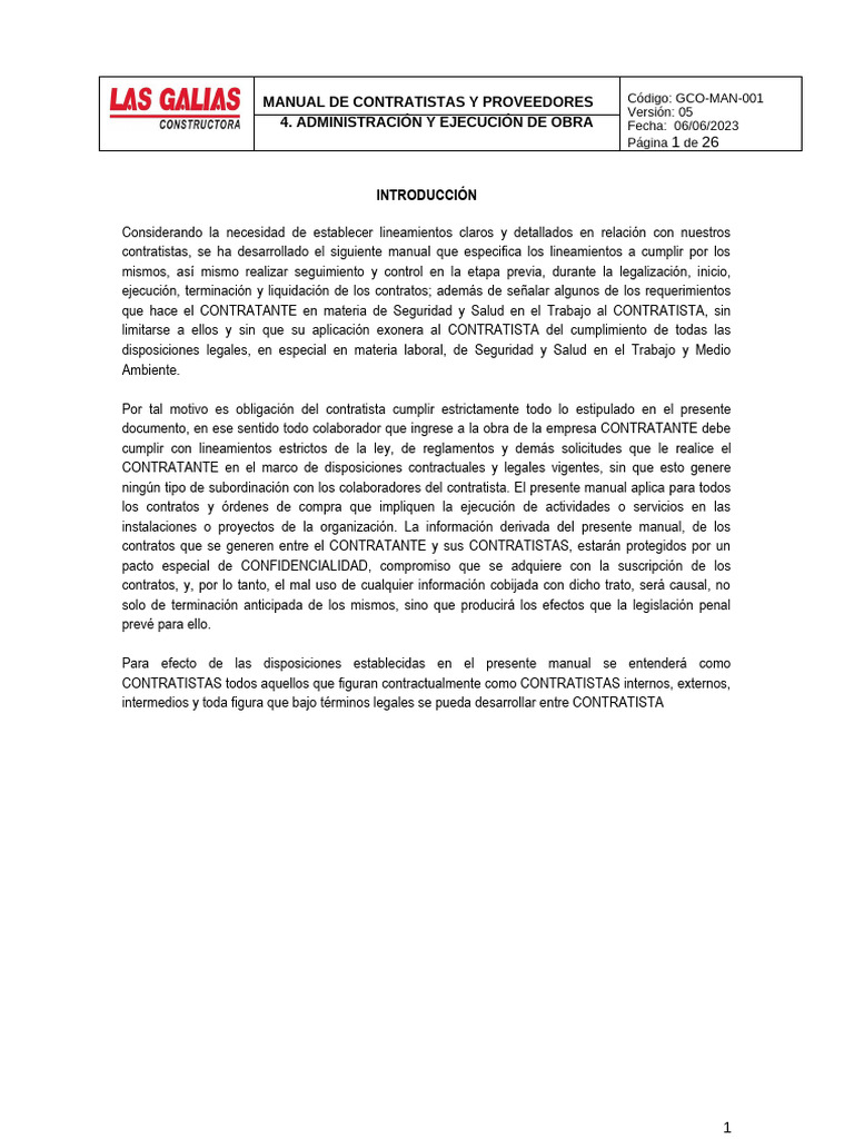GCO-MAN-001 MANUAL DE CONTRATISTAS Y PROVEEDORES (1) | PDF | Seguridad y salud ocupacional ...