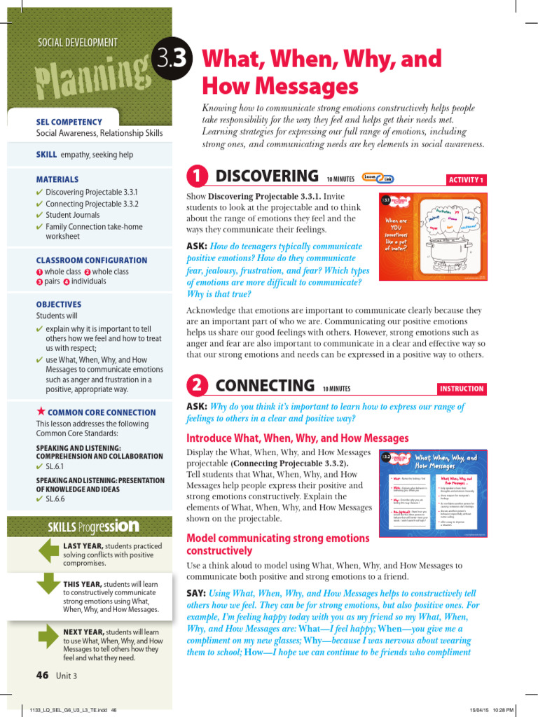 Grade 6 Unit 3 Lesson 3 Facilitator Resource Guide | PDF | Emotions ...