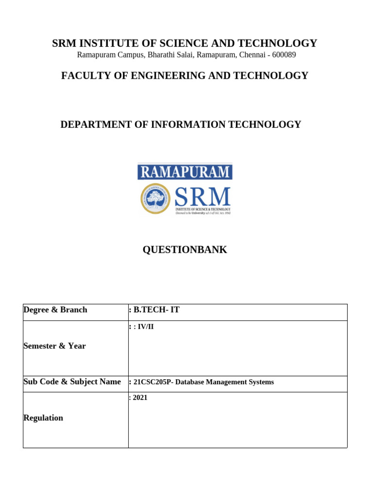 DBMS - Unit 4 - Question Bank - Reg 2021 | PDF | Information Retrieval | Data
