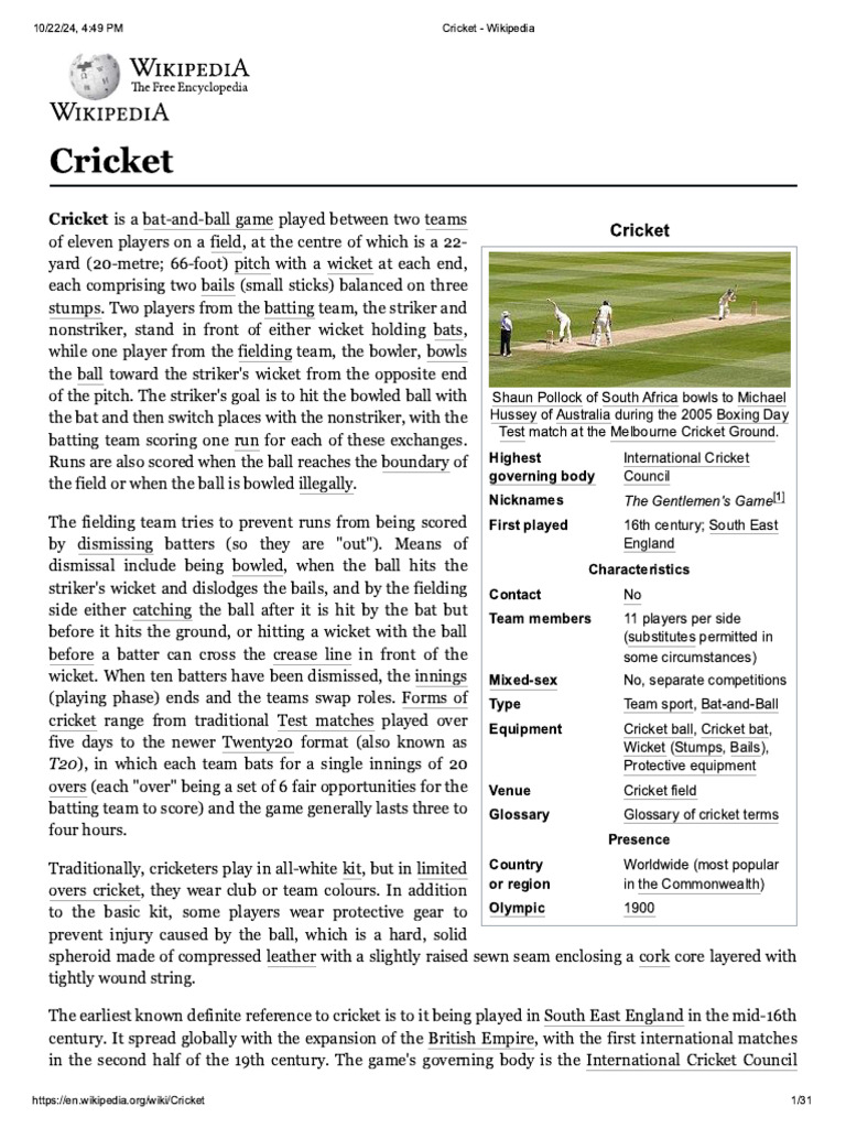 Cricket - Wikipedia | PDF
