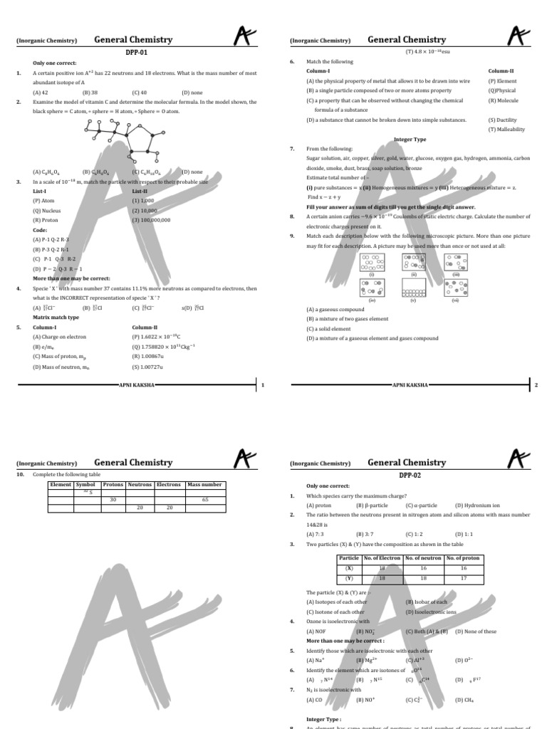 General Chemistry DPP 01-05 | PDF | Atomic Orbital | Chemical Substances