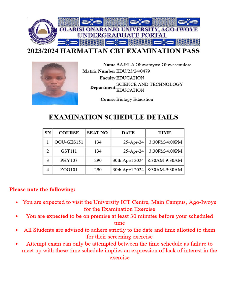 Https:/stdportal - Oouagoiwoye.edu - Ng/exam Pass - PHP | PDF