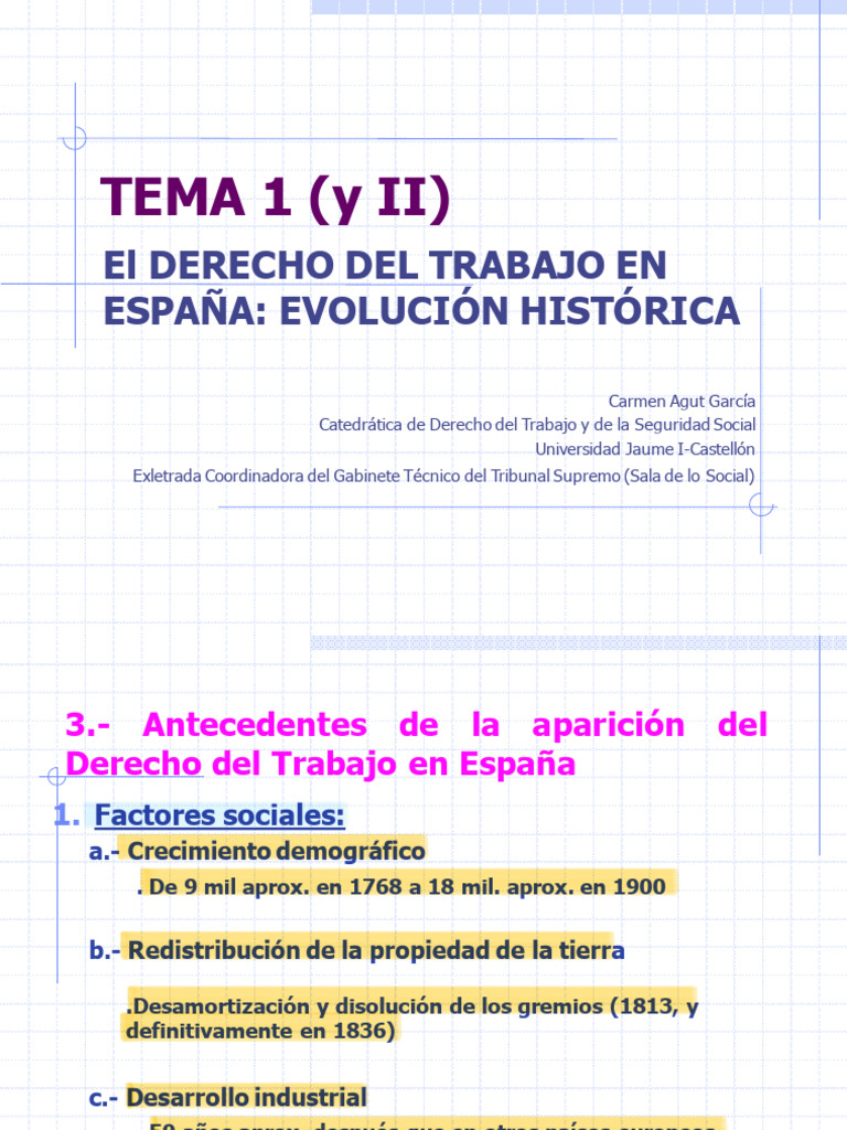 Tema 1b. DERECHO DEL TRABAJO EN ESPAÃ - A. EVOLUCIÃ - N HISTÃ - RICA 2 | PDF | Derecho laboral ...