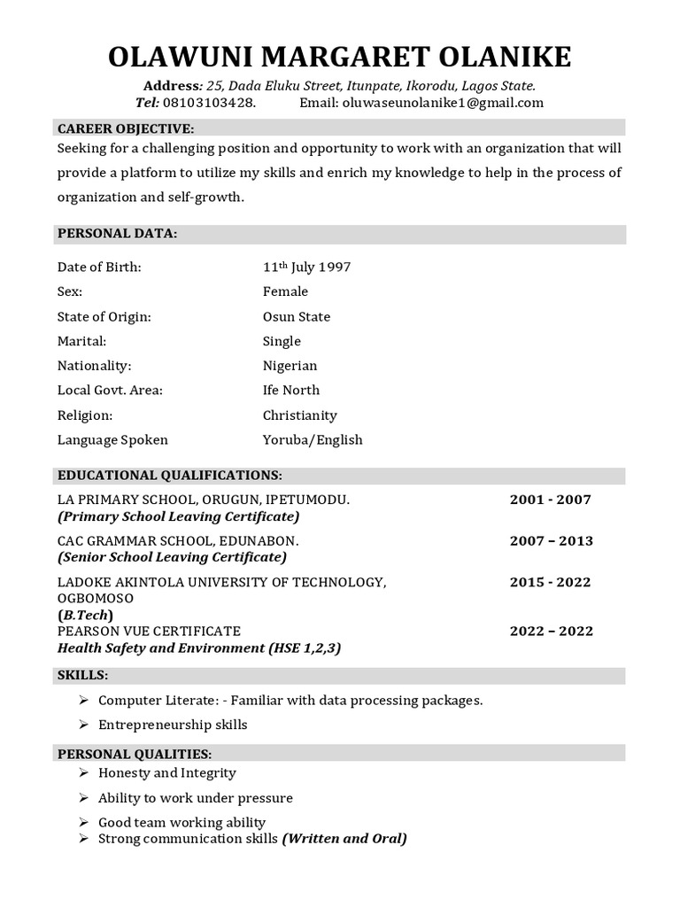 Olawuni Margaret Olanike CV | PDF