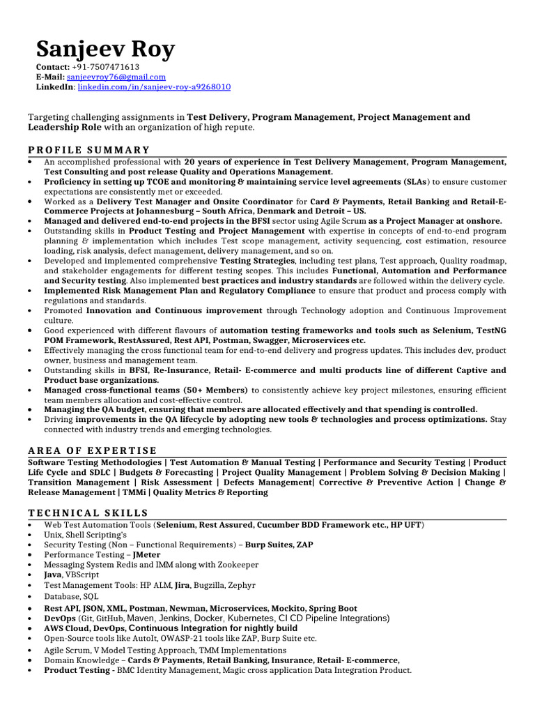 Resume - Sanjeev Roy | PDF | Software Development Process | Cloud Computing