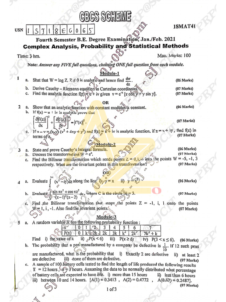 18MAT41-M4 Solved Paper | PDF