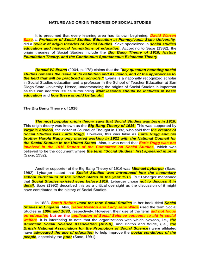 Theories on Social Studies Origins | PDF | Sociology | Science