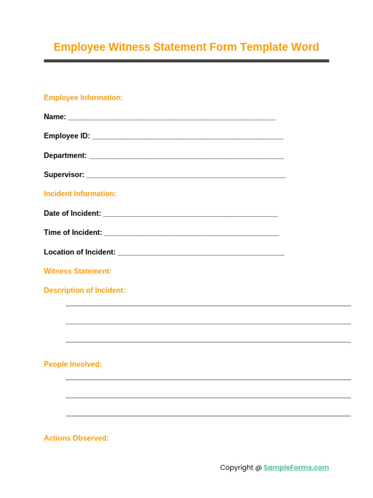 Employee Witness Statement Form Template Word | PDF