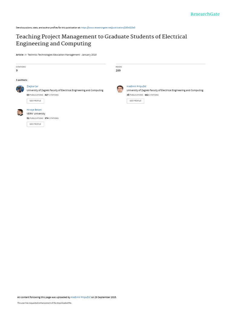 Teaching Project Management To Graduate Students o | PDF | Project ...