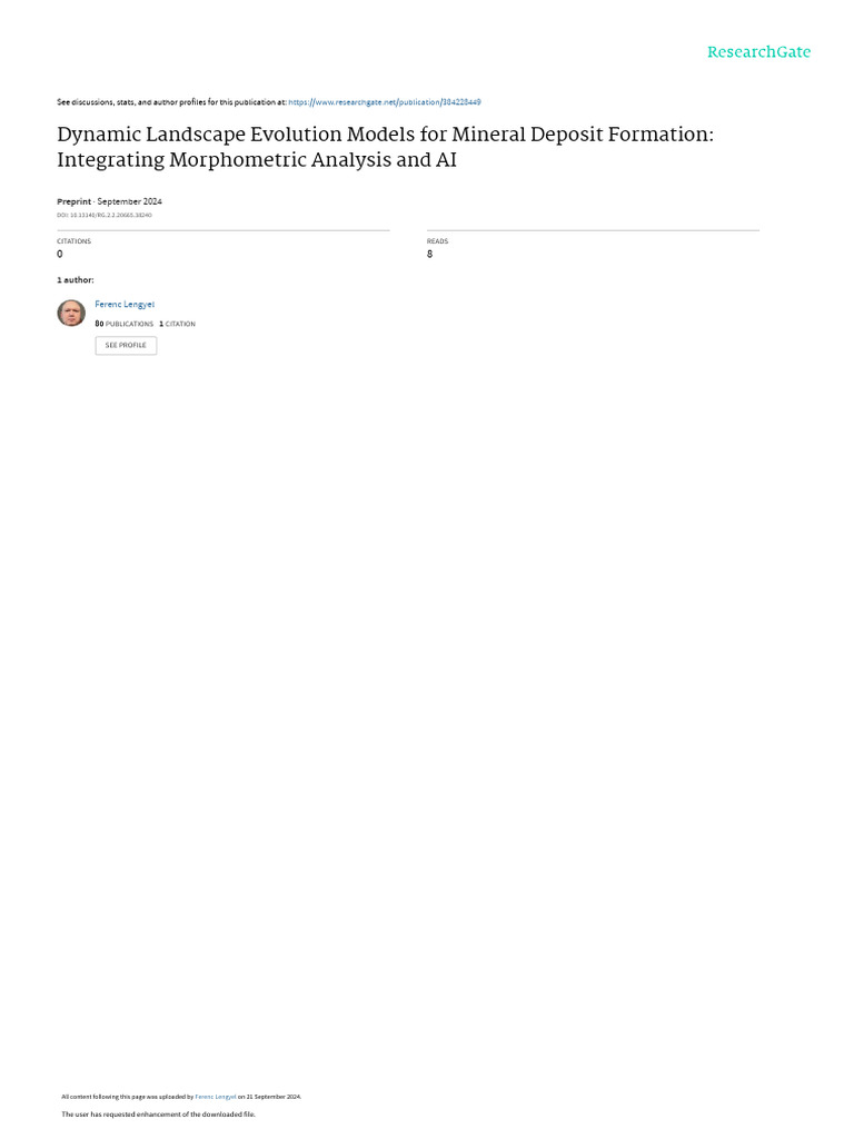 Dynamic Landscape Evolution Models For Mineral Deposit Formation: Integrating Morphometric ...