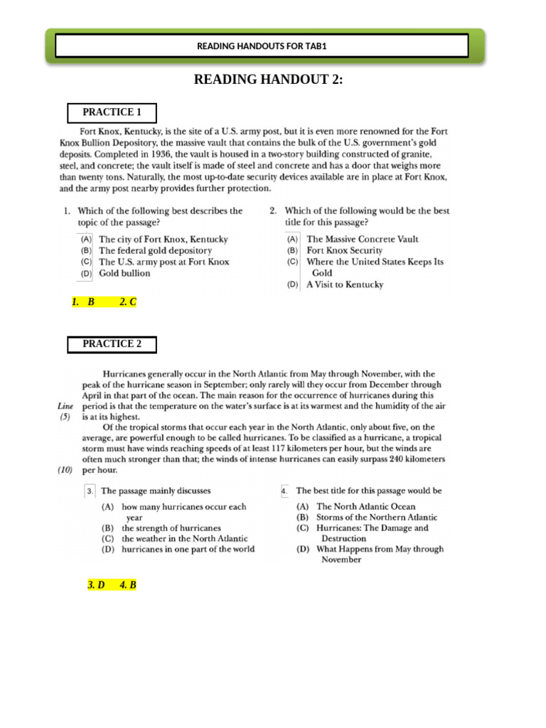 Reading Handout 2 - Common Skills & Strategies - KEY | PDF | Elephant