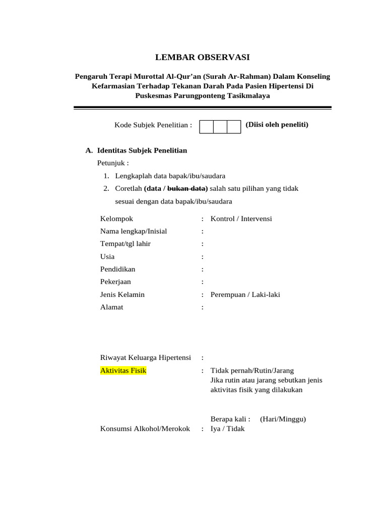 Observation sheet | PDF