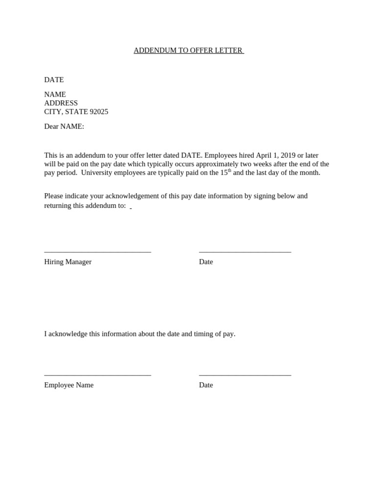 Addendum To Offer Letter | PDF
