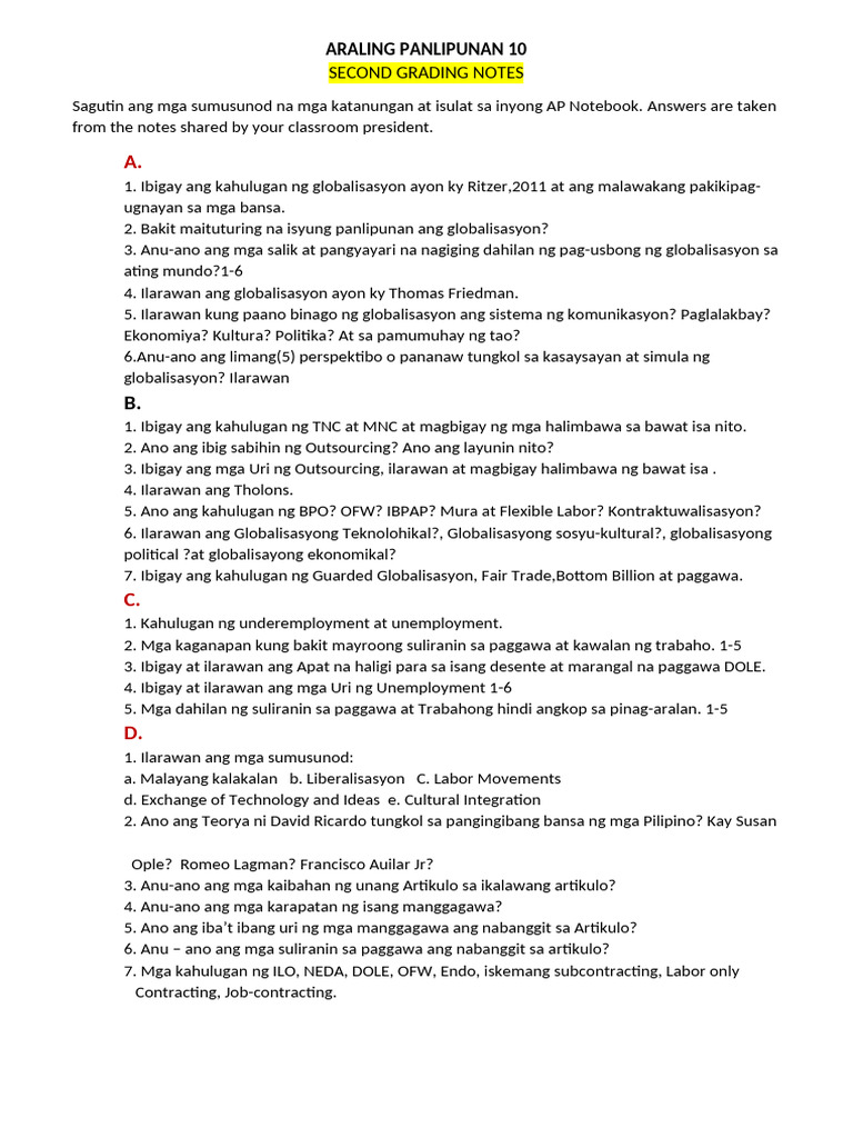 Ap10 q2 Lesson Summary Notes | PDF