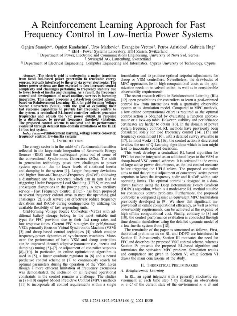 A Reinforcement Learning Approach For Fast Frequency Control in Low ...