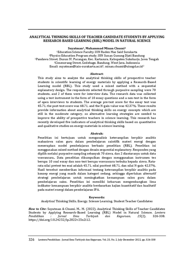 ANALYTICAL_THINKING_SKILLS_OF_TEACHER_CANDIDATE_ST | PDF | Quantitative Research | Critical Thinking