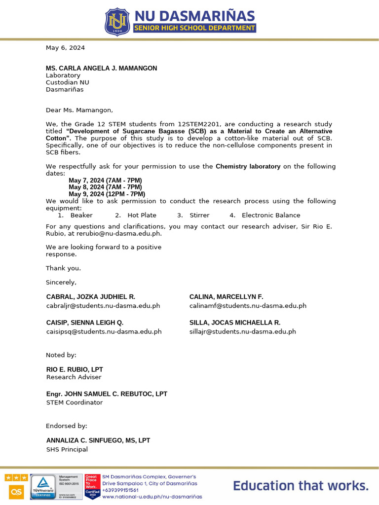 Sample Lab Request Letter | PDF