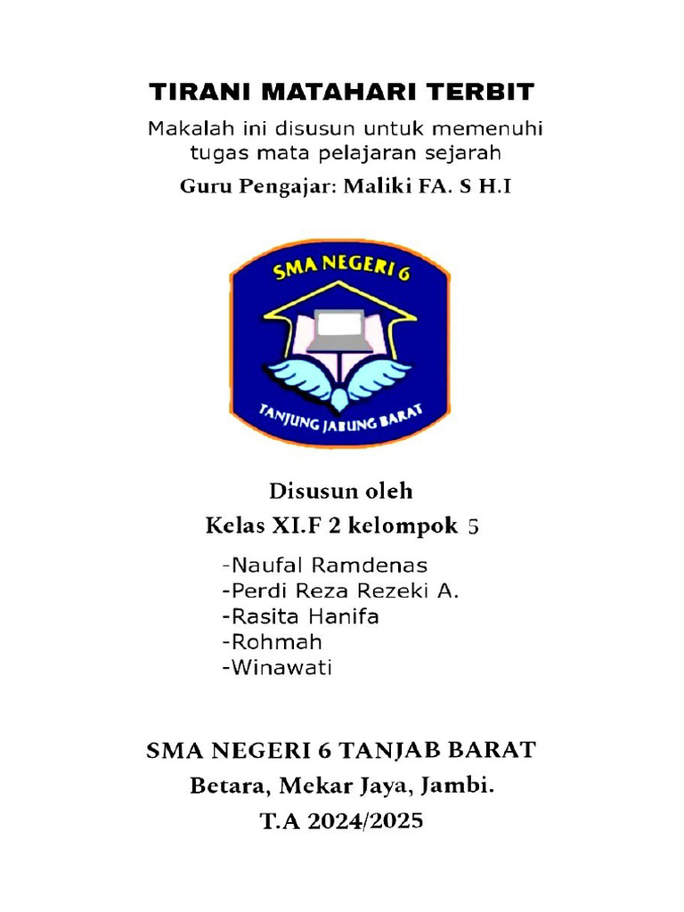 Makalah Sejarah Kelompok 5 Kelas XI.F 2 SMAN 6 TJB | PDF