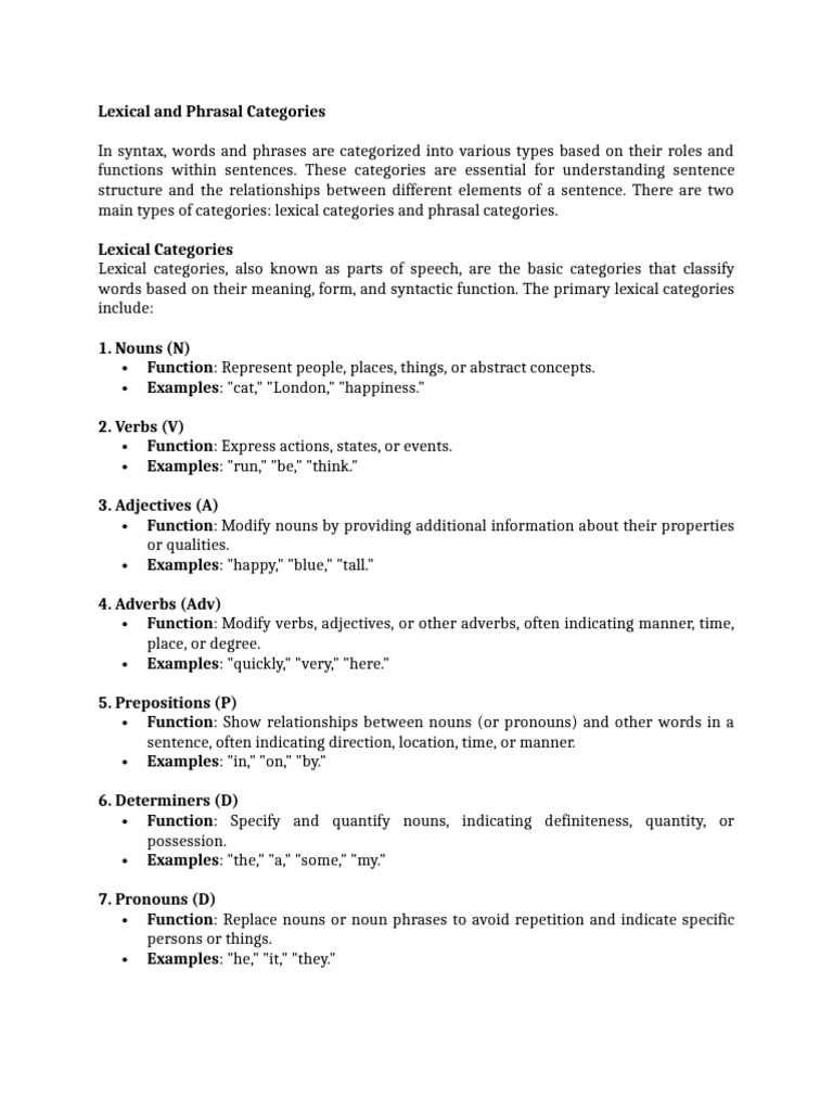 Lexical and Phrasal Categories Guide | PDF | Phrase | Part Of Speech