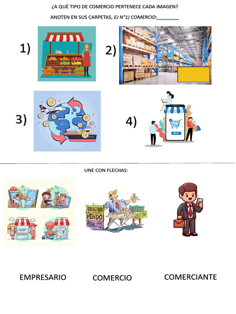 Clasificación de Comercios y Une Con Flechas, Comercio Comerciante y ...