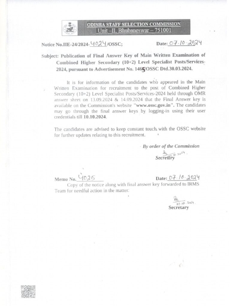 Notice CHSE-2024 Final Answer | PDF