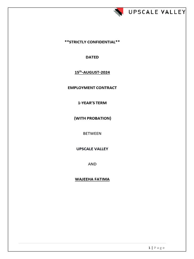 Wajeeha Fatima - Employment Contract | PDF | Employment | Salary Wajeeha Fatima - Employment Contract | PDF | Employment | Salary