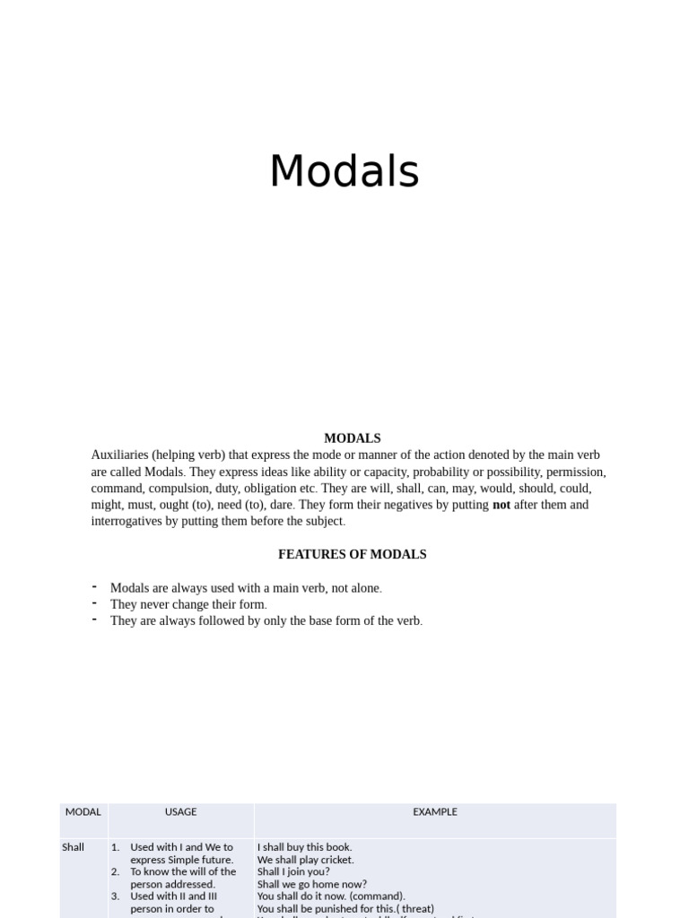 Modals | PDF | Verb | Grammar