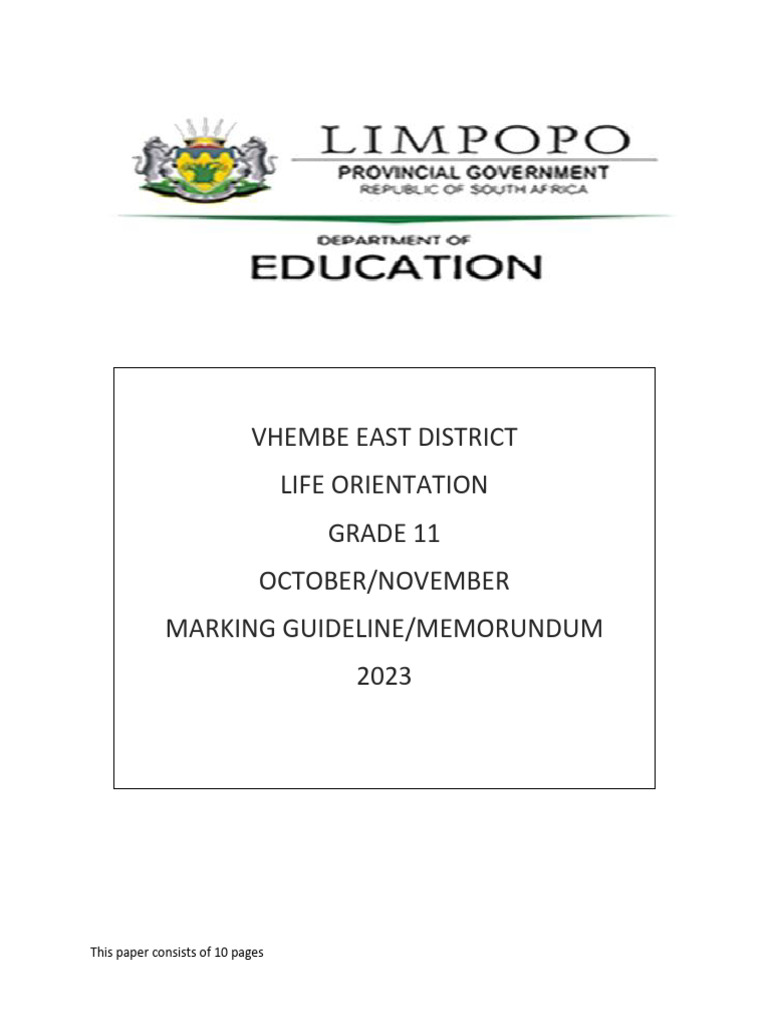 Grade 11 Life Orientation Marking Guide 2023 | PDF | Climate Change ...