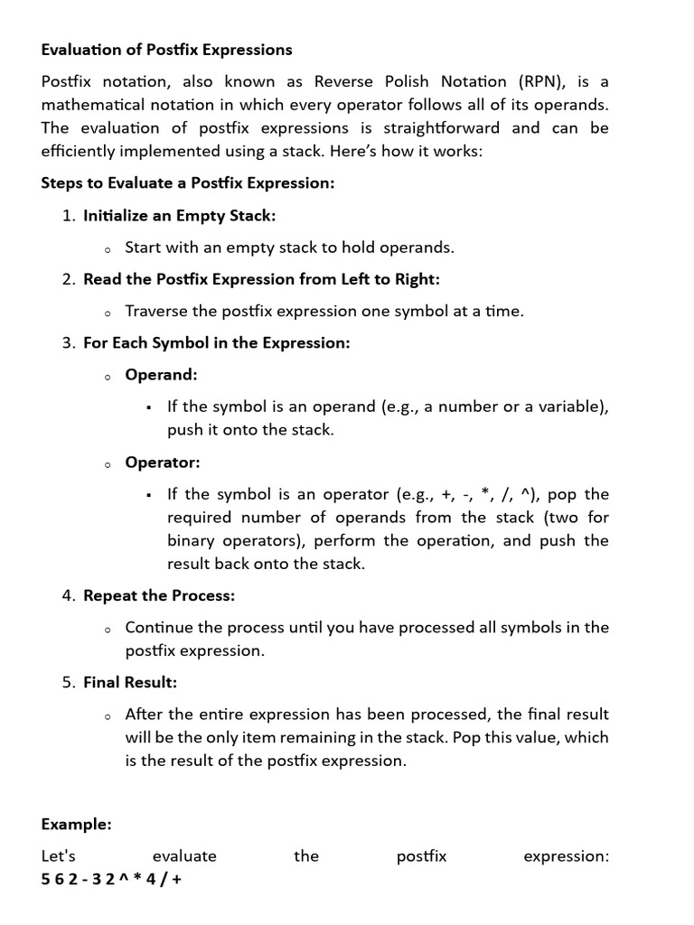 Evaluation Of Postfix Expressions Pdf Computer Science Algorithms