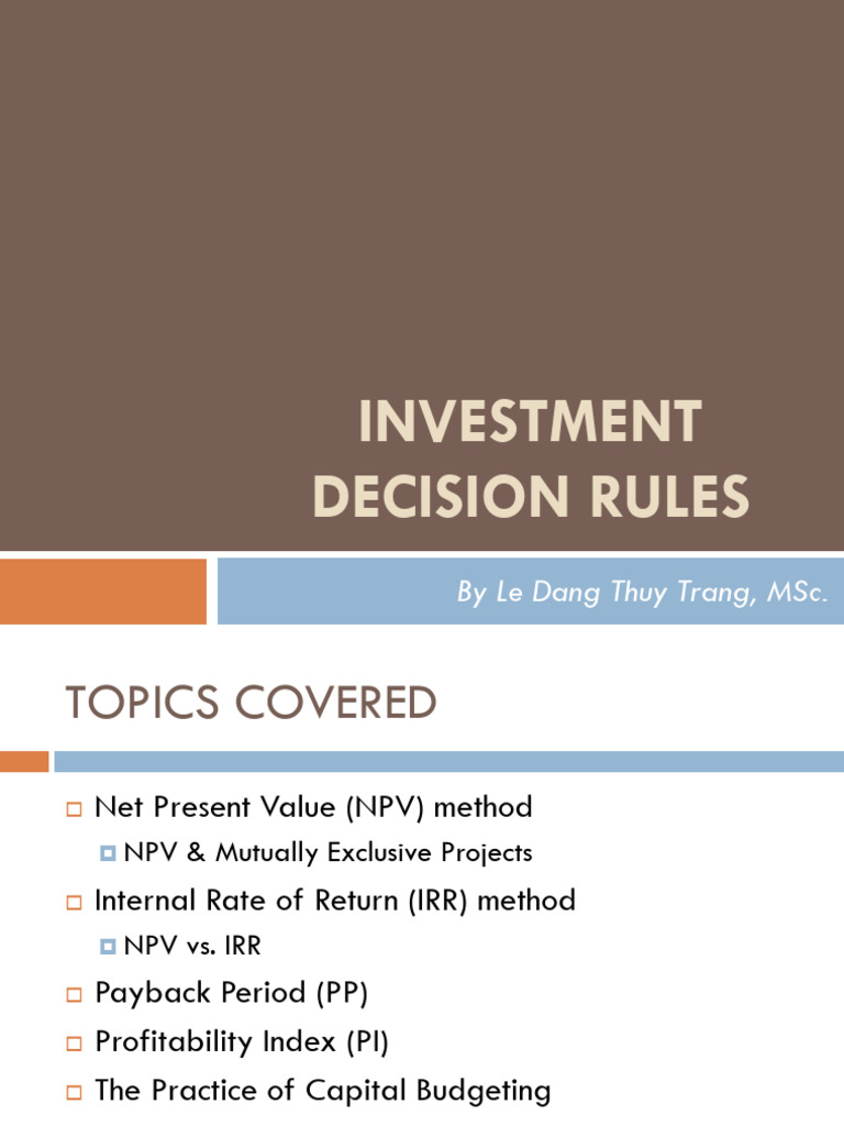 LECTURE 5-INVESTMENT DECISION RULES | PDF | Net Present Value ...