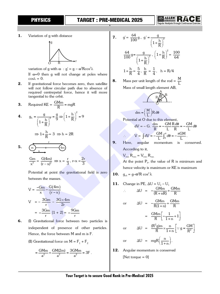 GRAVITATION SOL | PDF | Physics | Rotation