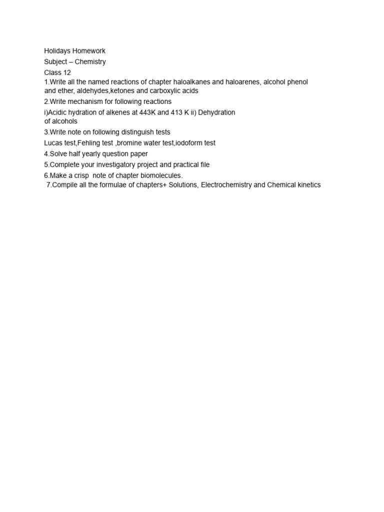 Class 12 Holiday Homework | PDF
