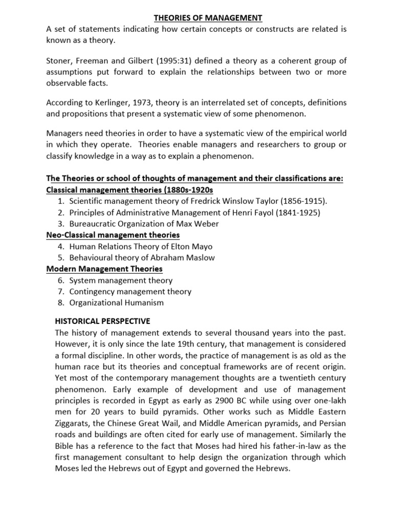 Theories of Management | PDF | System | Leadership