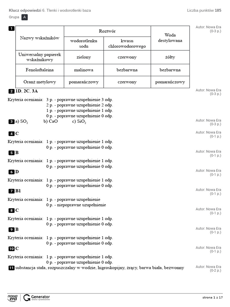 Tlenki I Wodorotlenki Baza Klucz Odpowiedzi | PDF