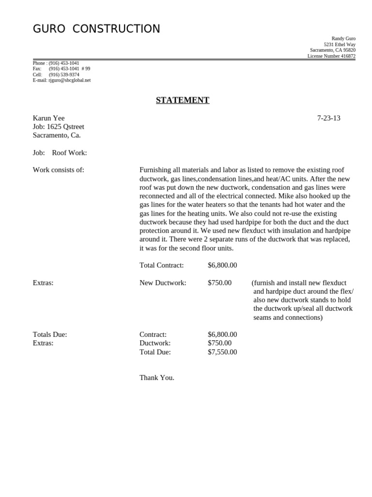 Karun Yee Q ST Roof Work Statement | PDF | Duct (Flow) | Building ...