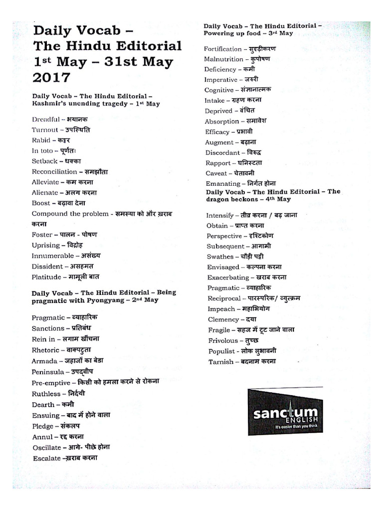 The Hindu Vocabulary May 2017 | PDF