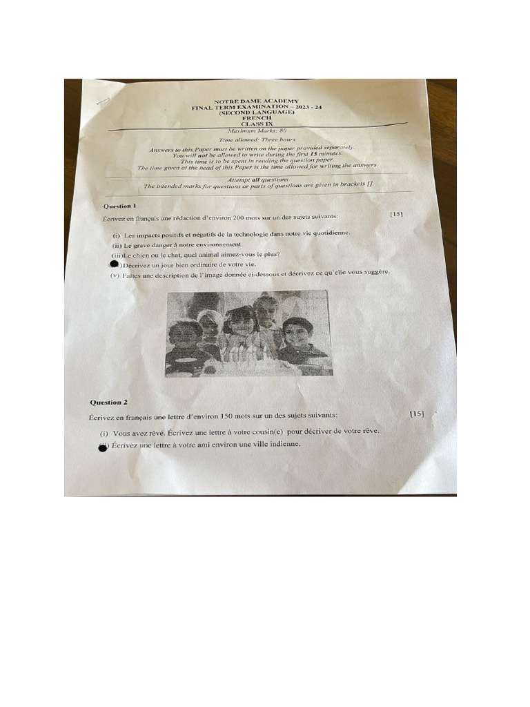 Class 9 Icse Notre Dame Final Question Paper 2024 | PDF