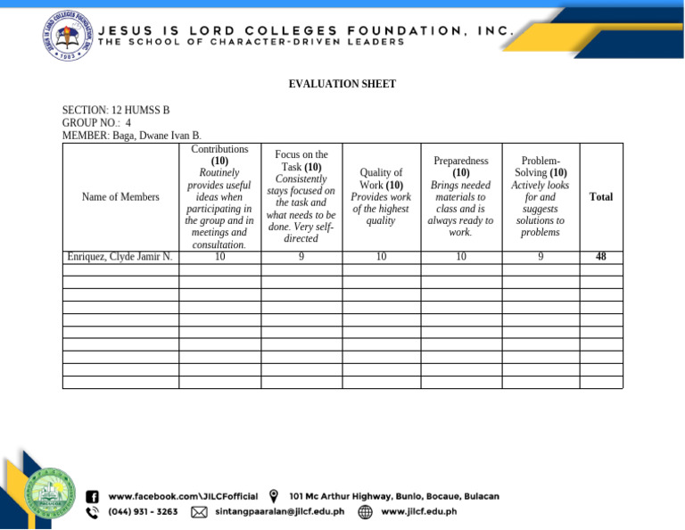 CNF Evaluation Sheet | PDF