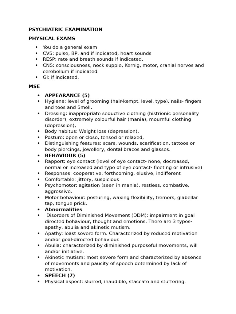 Psychiatric Examination | PDF | Hallucination | Delusion