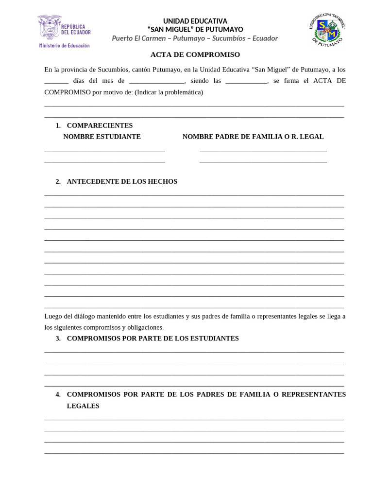 Acta de Compromiso PPFF y Docente | PDF