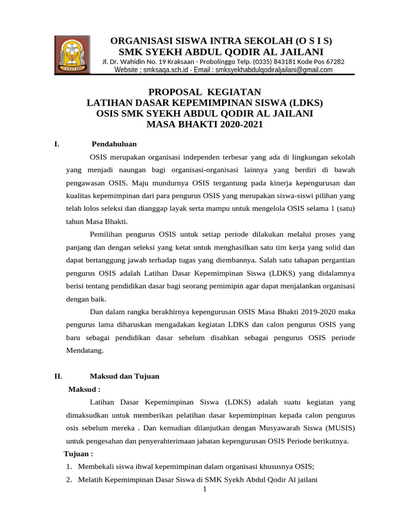 LDKS OSIS SMK Syekh Abdul Qodir 2020 | PDF