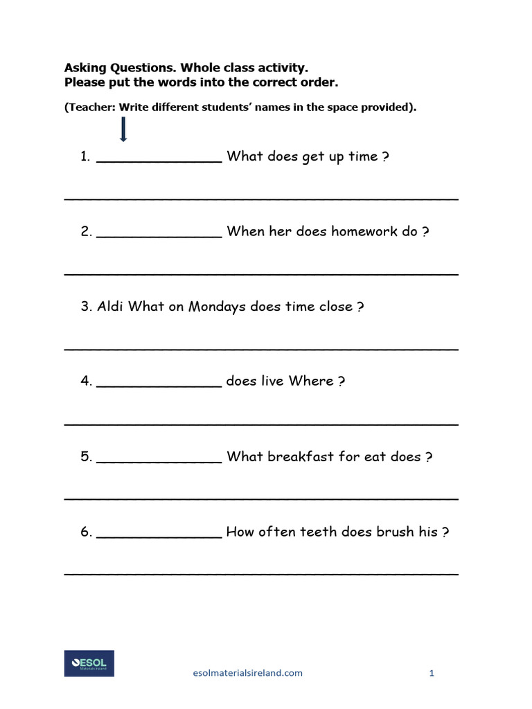 A 2 Asking Questions Speaking Writing Activity | PDF